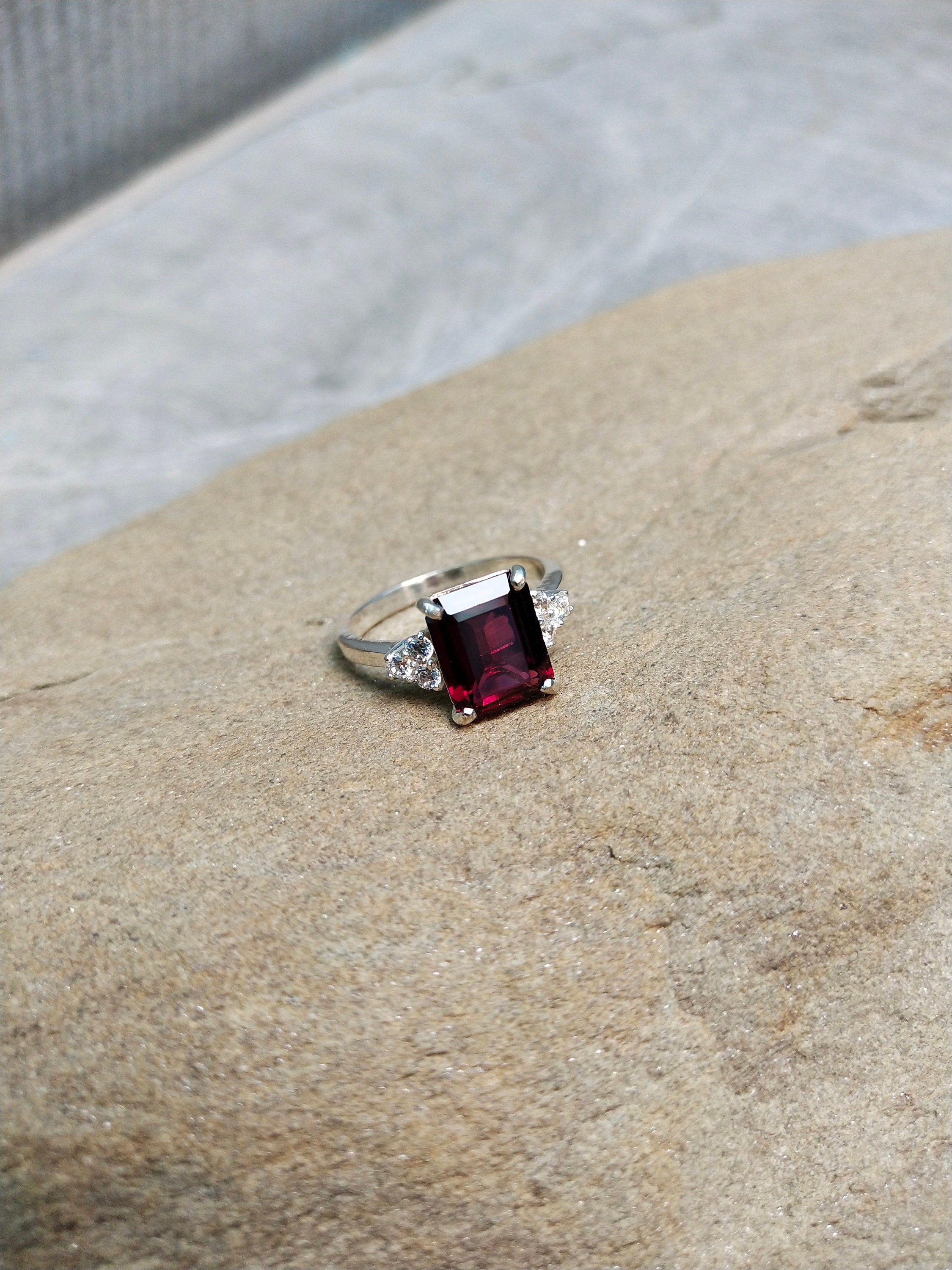 Red Garnet Ring 925 Sterling Silver Ring Faceted Garnet | Etsy