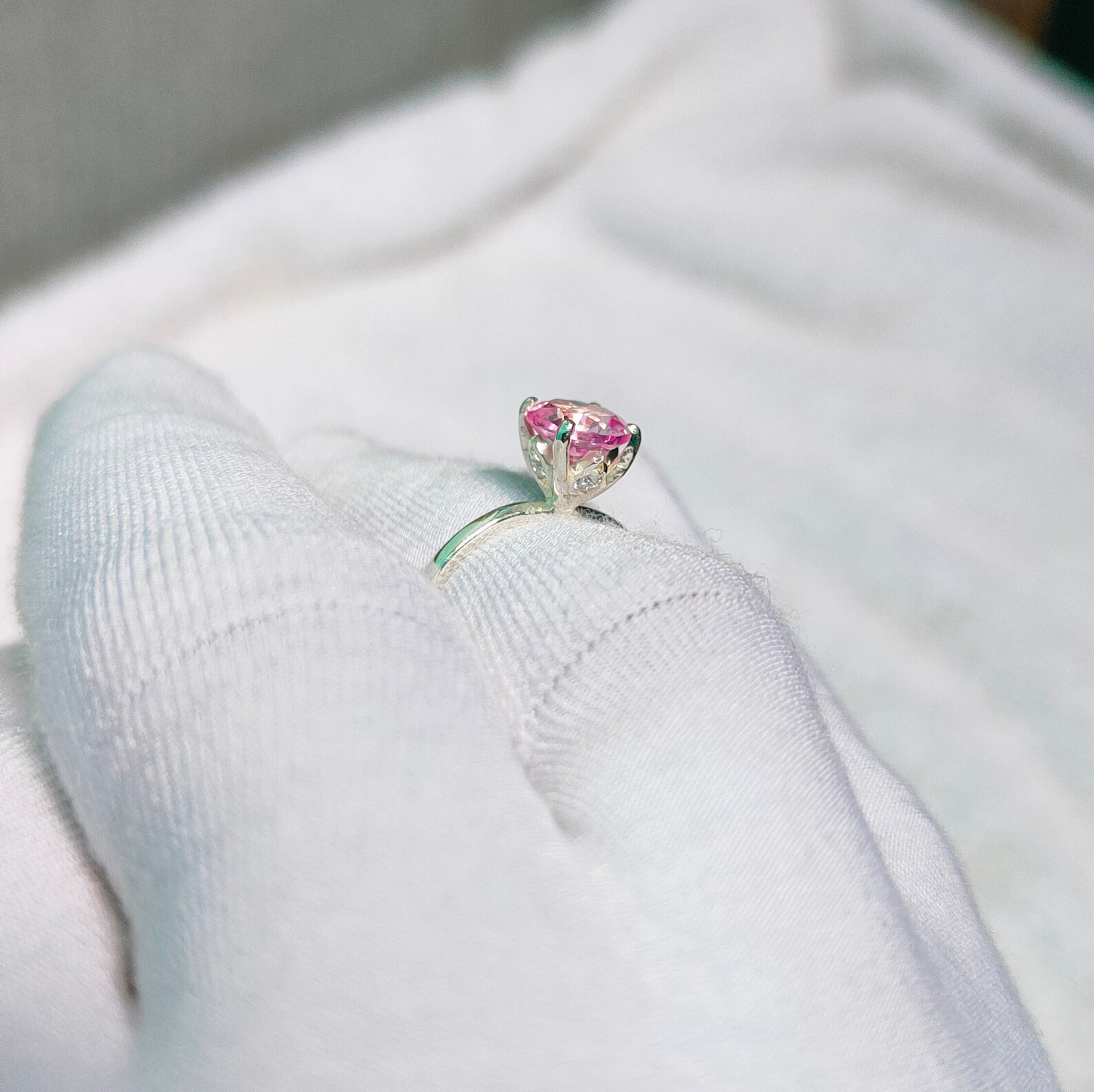 Pink Diamond Ring, Round Pink Diamond Ring, 925 Sterling Silver Ring ...