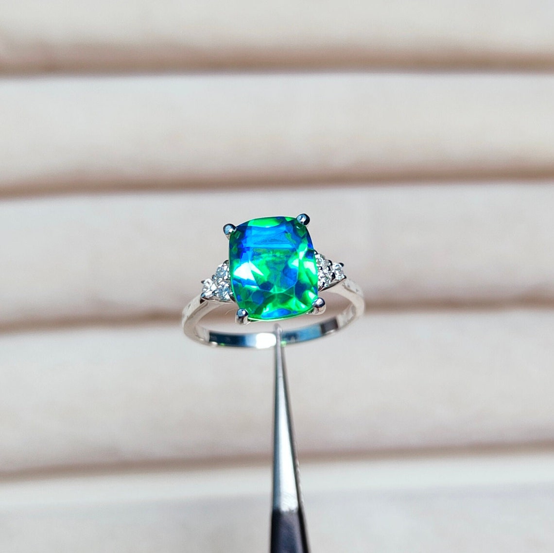 Peacock Quartz Ring Cushion Cut Peacock Quartz Ring 925 - Etsy