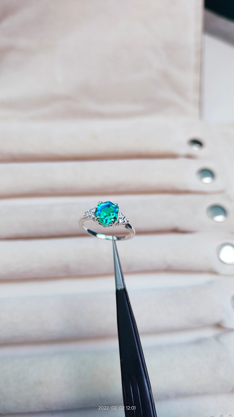 Peacock Quartz Ring Hexogen Cut Peacock Quartz Ring 925 - Etsy