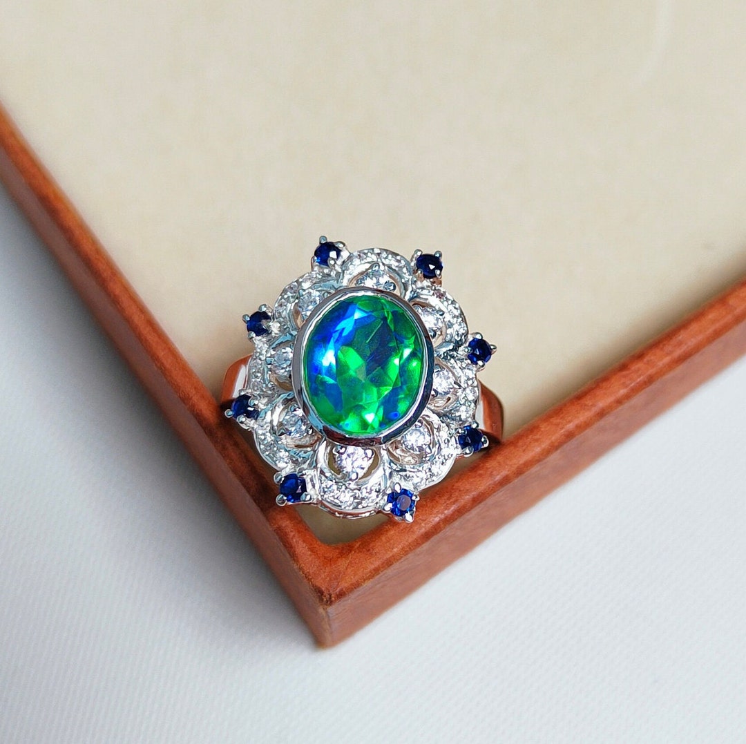Peacock Quartz Ring, Oval Cut Peacock Quartz Ring, 925 Sterling Silver ...