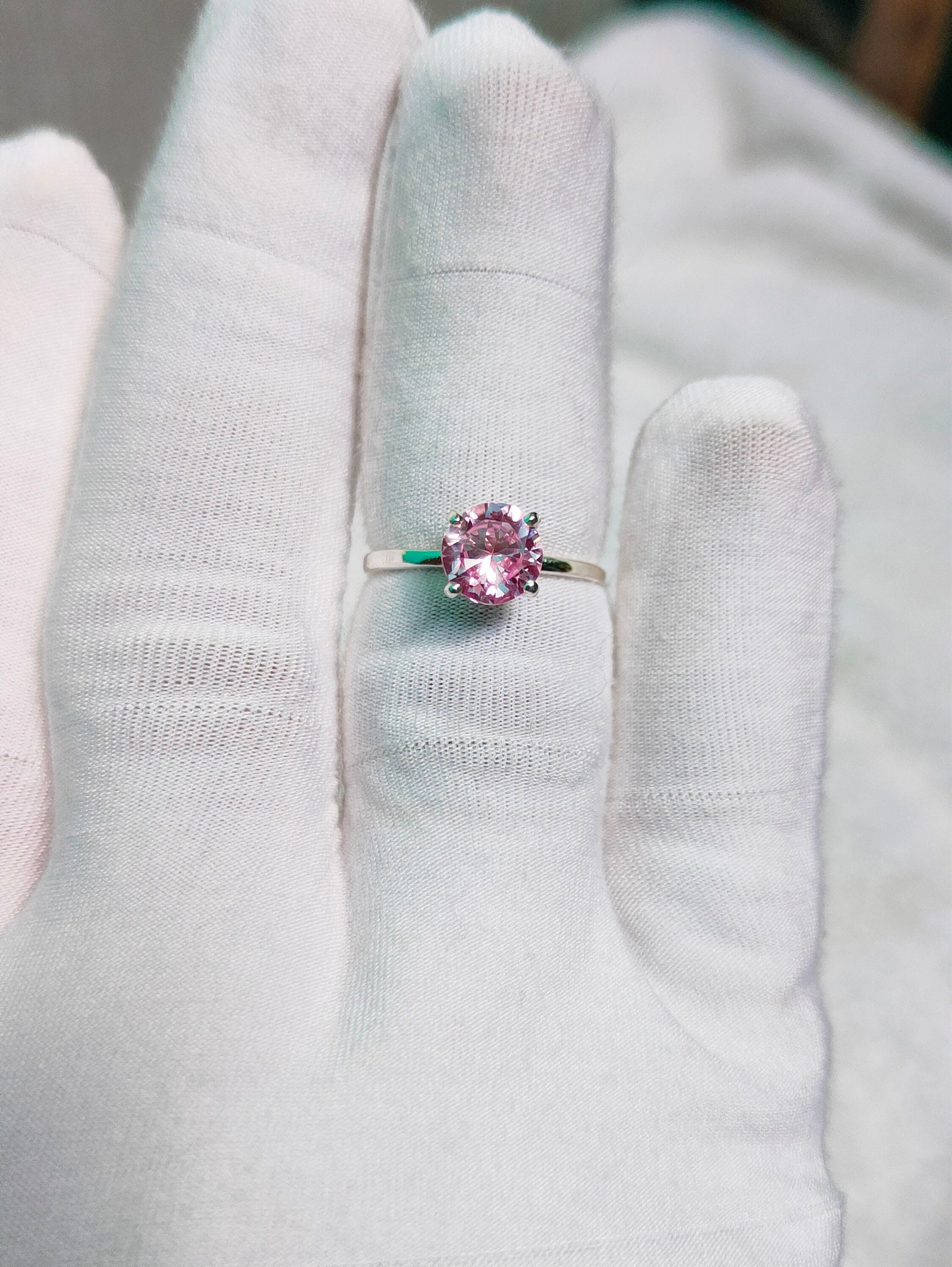 Pink Diamond Ring, Round Pink Diamond Ring, 925 Sterling Silver Ring ...
