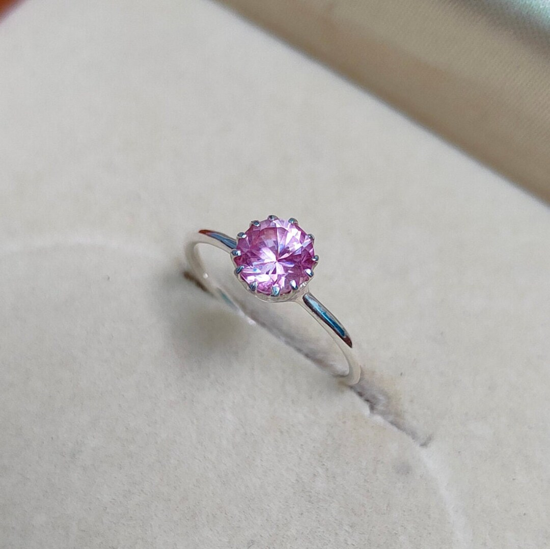 Pink Diamond Ring, Round Pink Diamond Ring, 925 Sterling Silver Ring ...