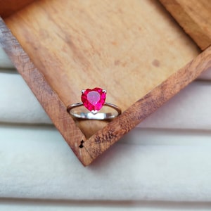 Ruby Ring, Heart Shape Ruby Ring, 925 Sterling Silver Ring, Red Ruby Ring, Lab Grown Ruby Ring ...