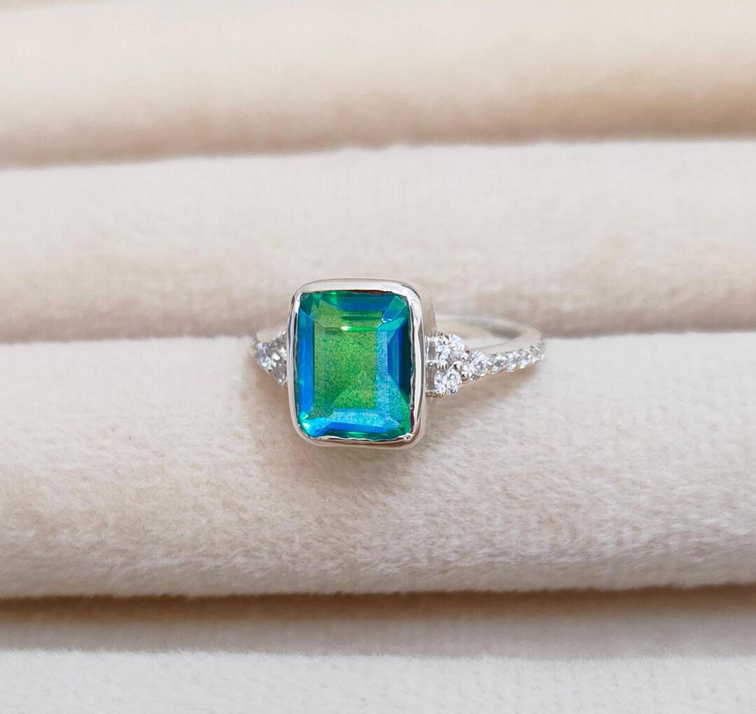 Peacock Quartz Ring, Octagon Cut Peacock Quartz Ring, 925 Sterling ...