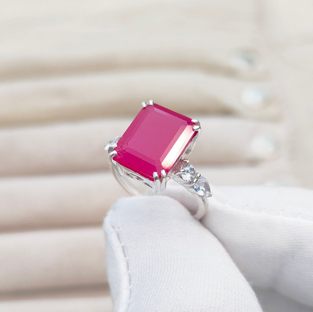Ruby Ring, Octagon Ruby Ring, 925 Sterling Silver Ring Red Ruby Silver ...