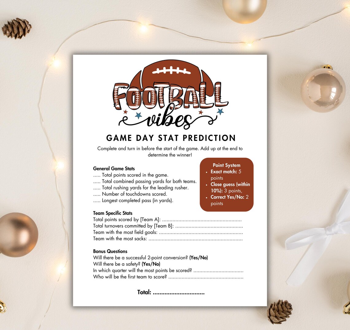 Superbowl Party Game Stat Prediction | Fun Printable Football Activity ...