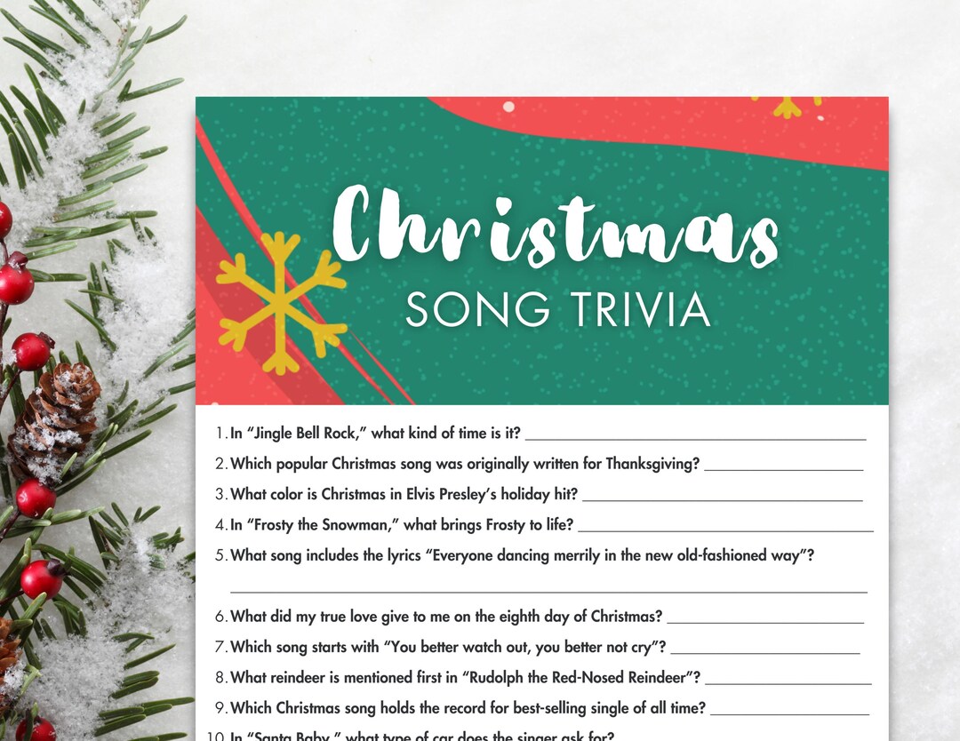 Christmas Song Trivia Game: Printable Christmas or Holiday Party Quiz ...