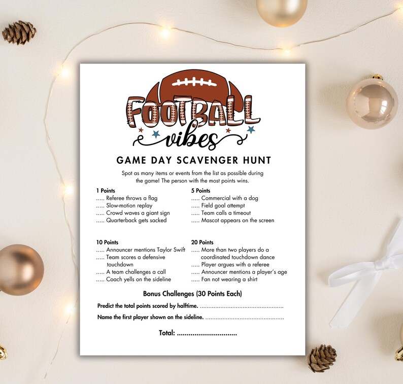 Football Game Day Scavenger Hunt: Fun Printable Activity (PDF Download ...