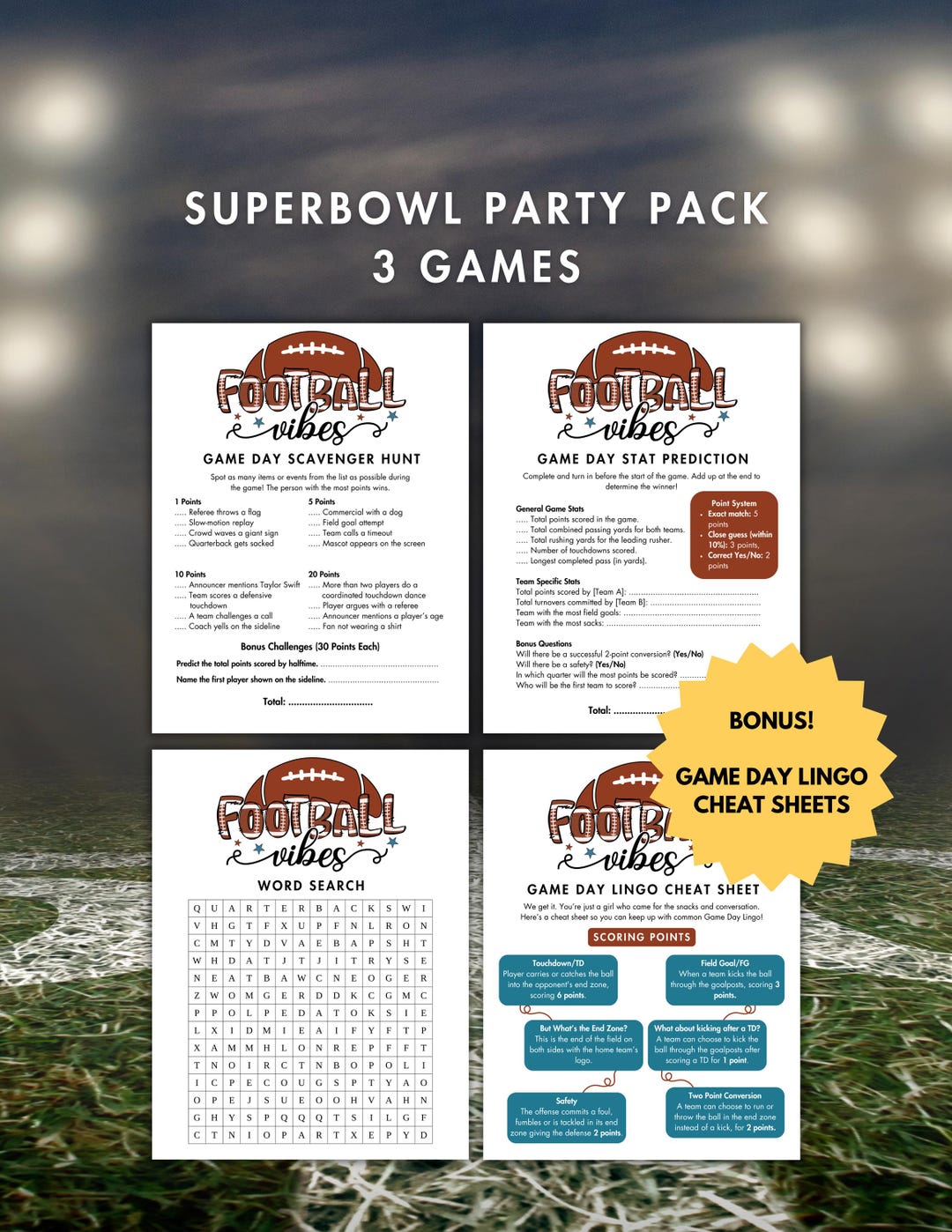 Super Bowl Party Game Pack: 3 Fun Games & Printable Football Activities ...