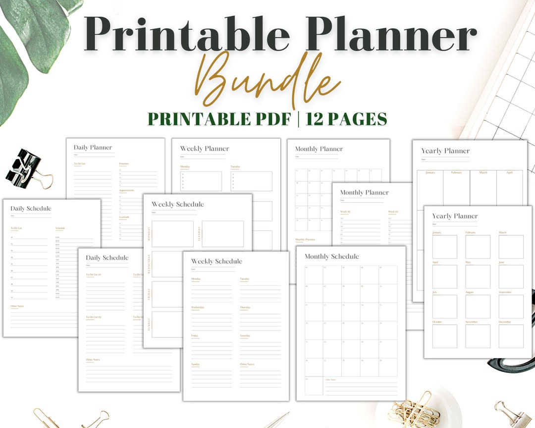 Printable Planner Bundle: Daily, Weekly, Monthly and Yearly Organizer ...