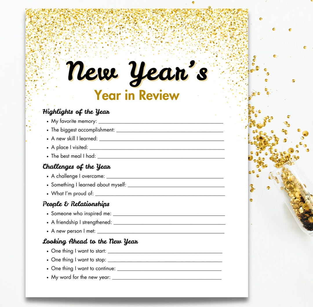 New Year's Eve Reflection Printable: Memorable Year in Review Worksheet ...