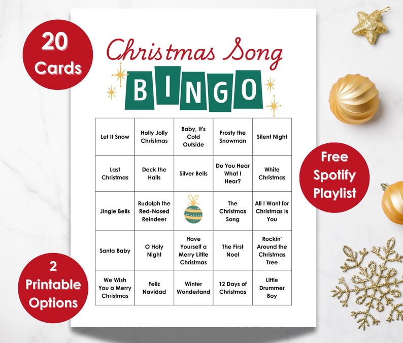 Christmas Song Bingo: Printable Holiday Party Game for Family, Office ...