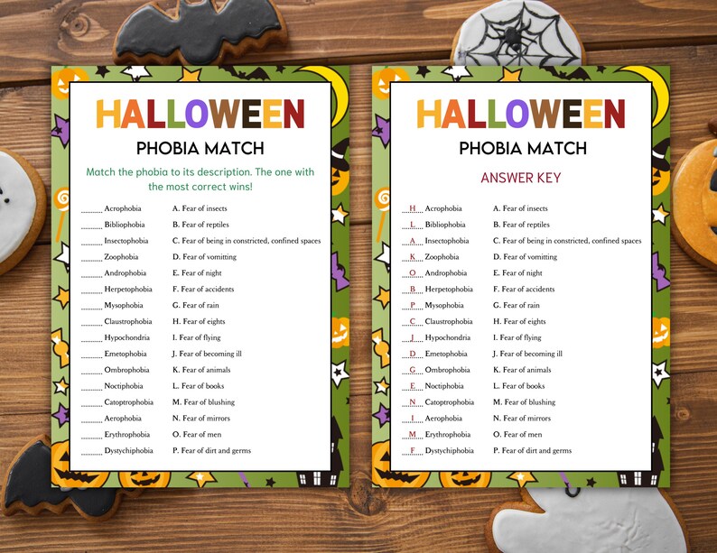 Halloween Printable Phobia Match Game: Spooky Party Icebreaker (PDF ...