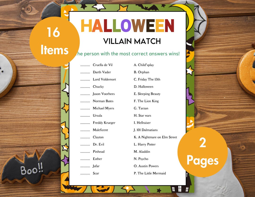 Halloween Printable Villain Match Game: Party Trivia (PDF Download) - Etsy