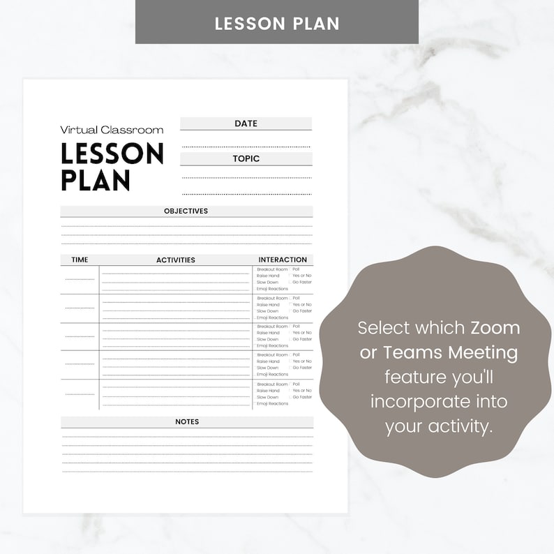 Digital Teacher Planner for Virtual Classes: Printable Lesson Template ...