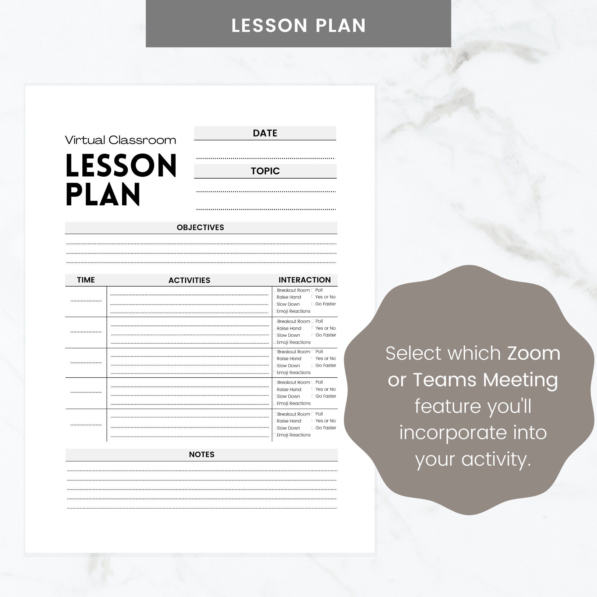 Digital Teacher Planner for Virtual Classes: Printable Lesson Template ...