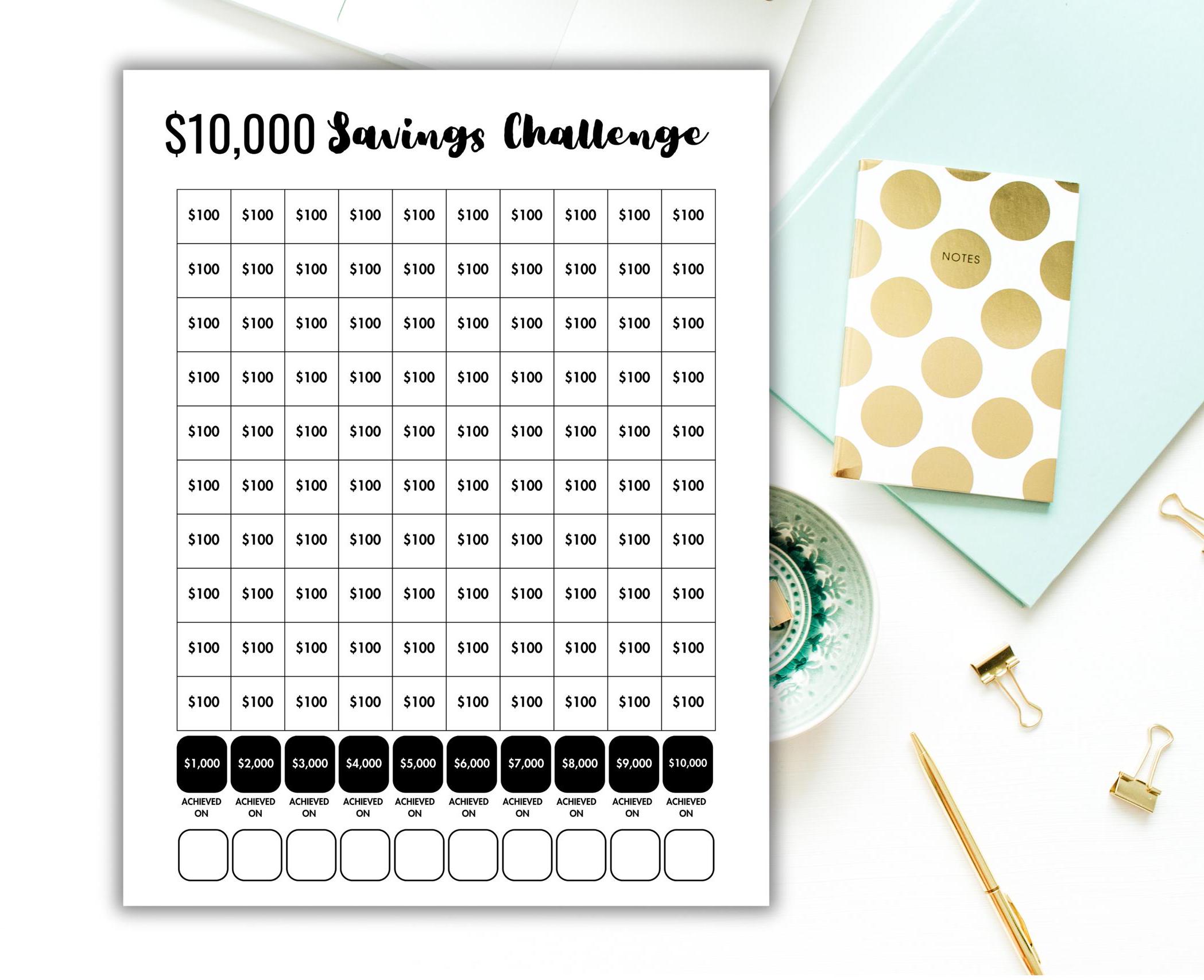 Savings Challenge – 10K Savings Tracker Printable Instant Download ...