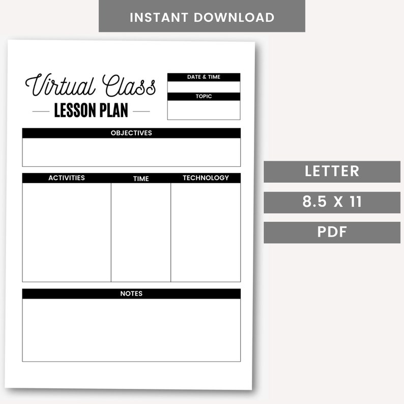 Virtual Lesson Plan Printable Teacher Lesson Planner Lesson | Etsy