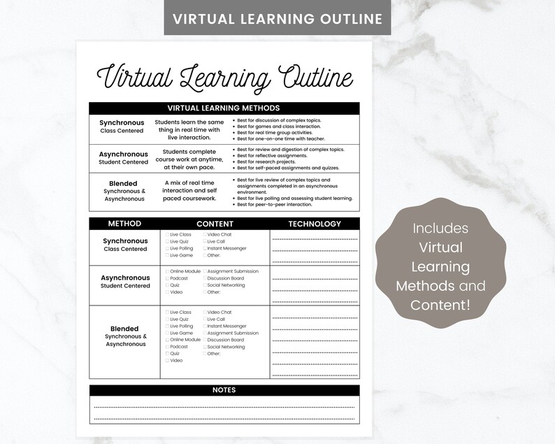 Virtual Learning Plan Outline | Printable Teacher Lesson Planner ...
