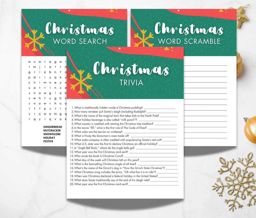 Christmas Game Bundle: Trivia, Word Search & Scramble Party Pack ...