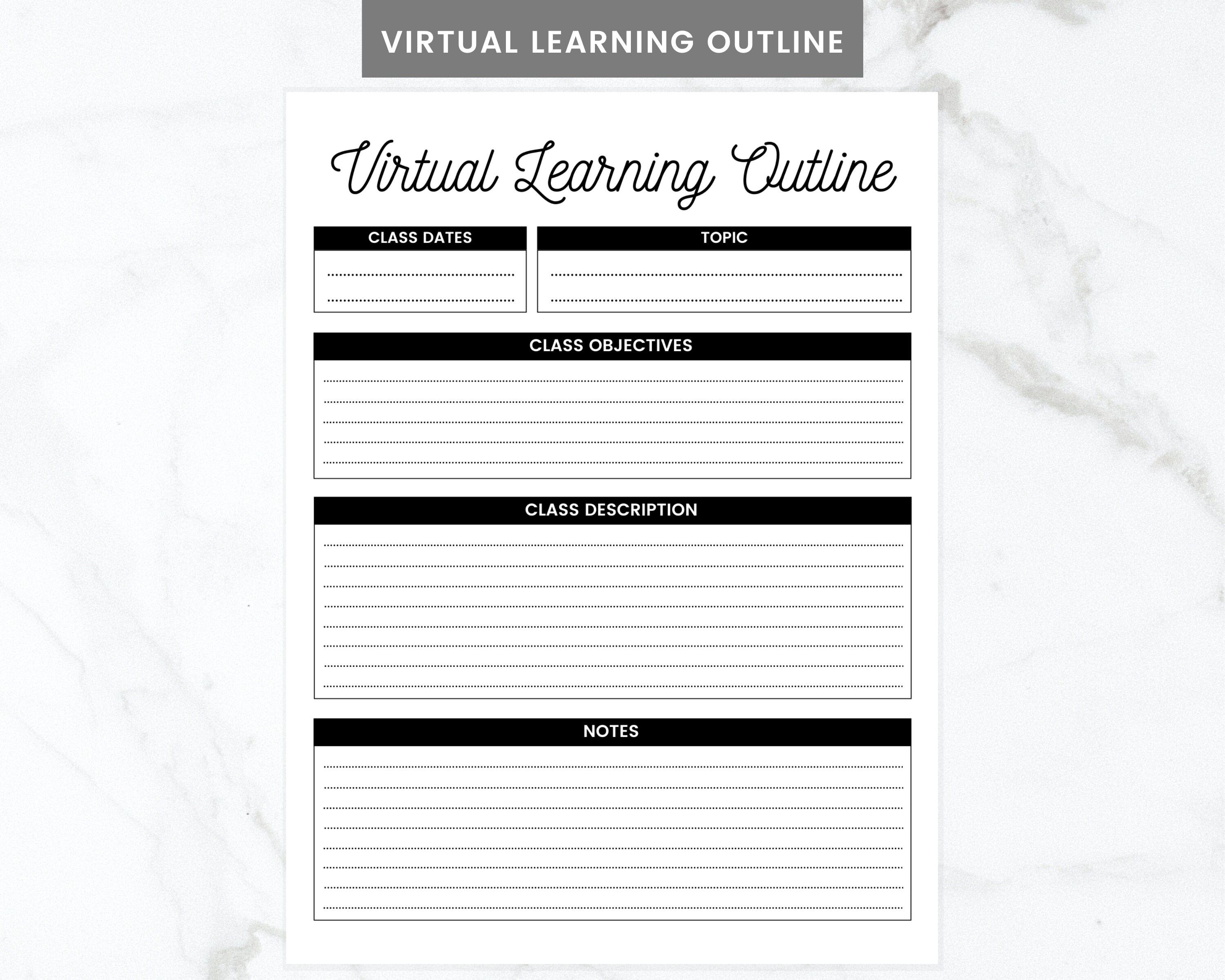 Virtual Learning Plan Outline Printable Teacher Lesson | Etsy