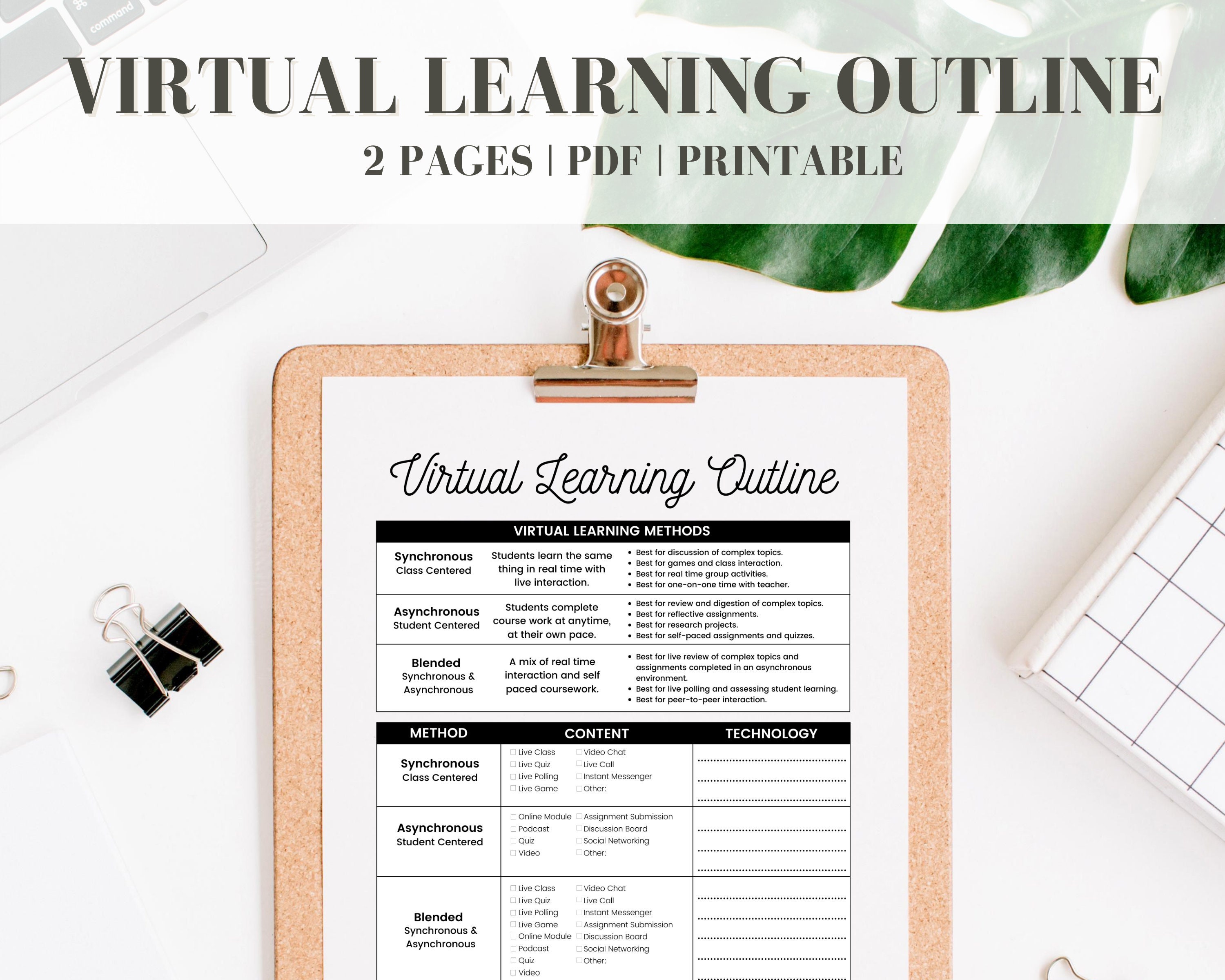 Virtual Learning Plan Outline Printable Teacher Lesson | Etsy