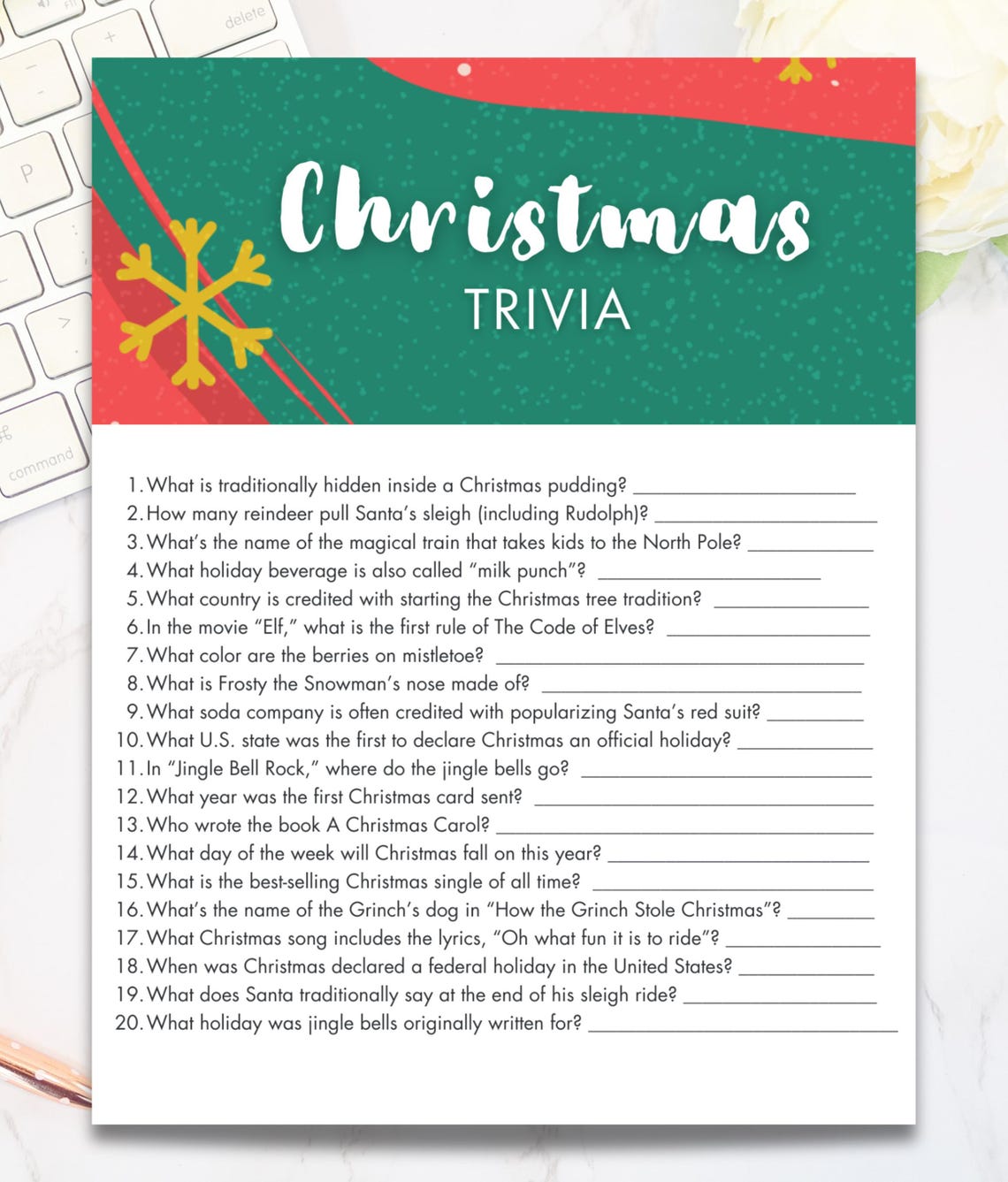Festive Christmas Party Trivia Game: Printable Christmas or Holiday ...