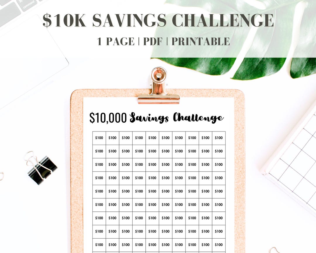 Savings Challenge – 10K Savings Tracker Printable Instant Download ...