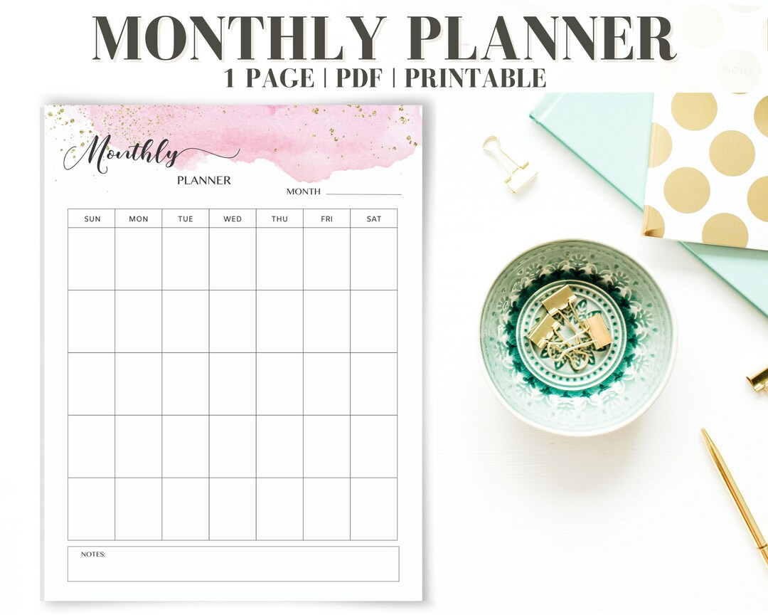 Customizable Undated Monthly Planner Template With Notes Section ...