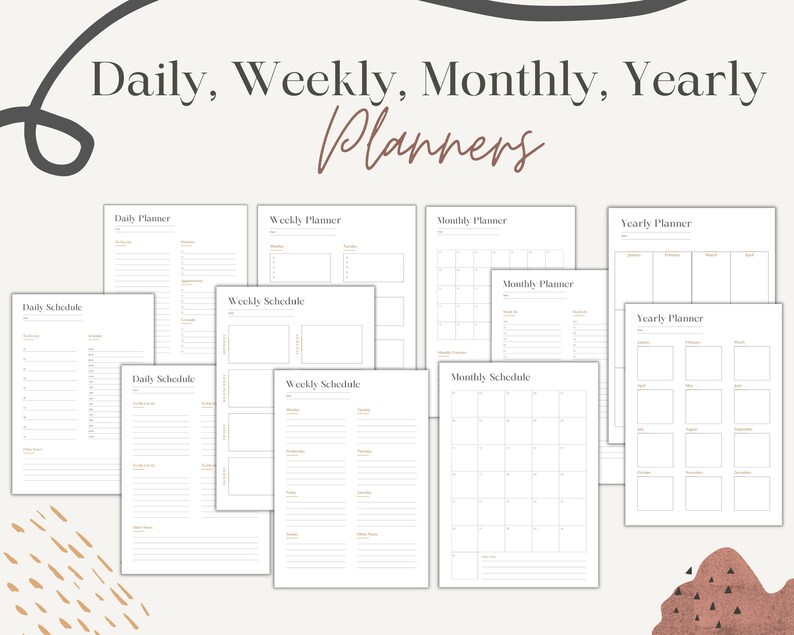 Printable Planner Bundle: Daily, Weekly, Monthly and Yearly Organizer ...