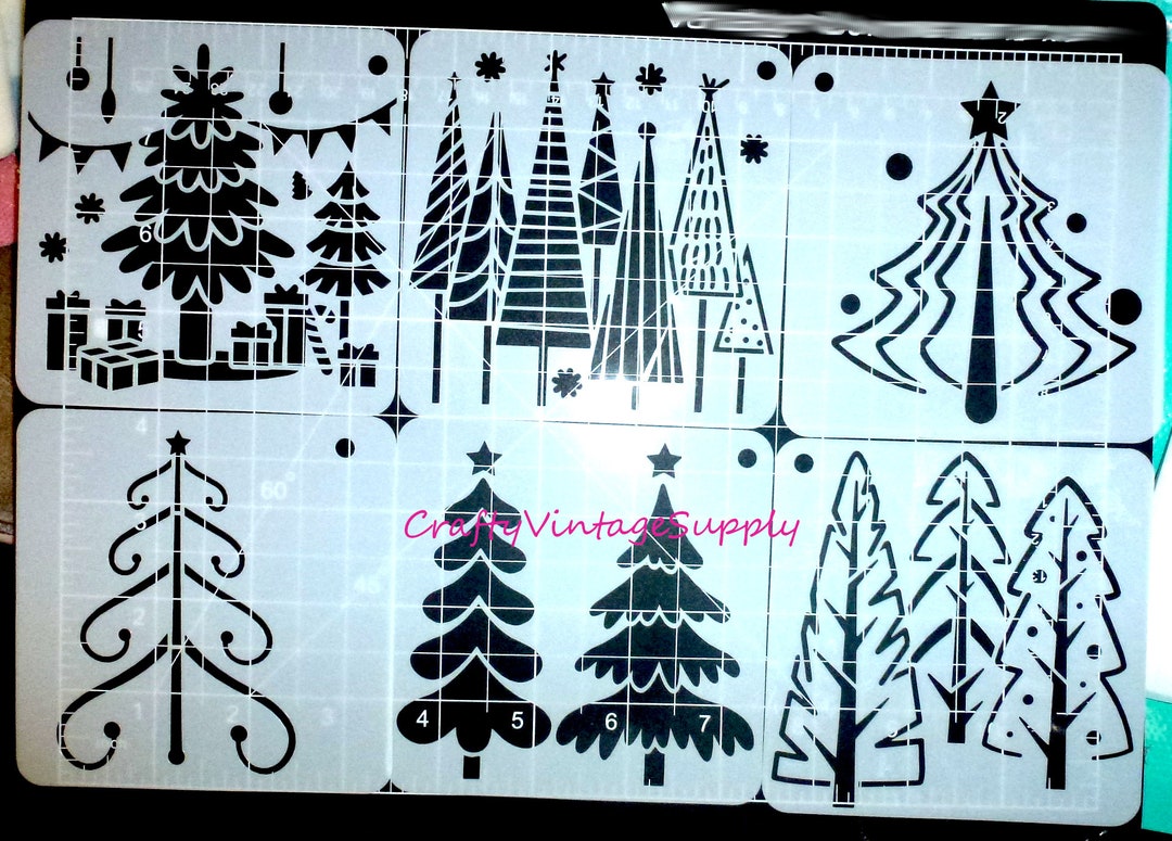 6 Different Christmas Trees Stencil for Tile and Crafts 4" X 4" (Q159 ...