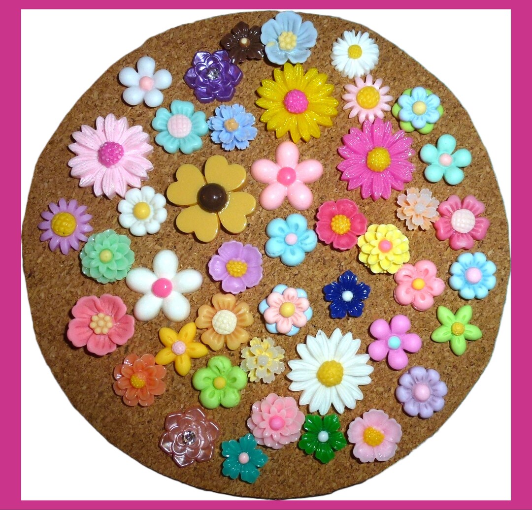 Assorted Fancy Flowers Push Pins Mixed Colors Decorator Message Board ...