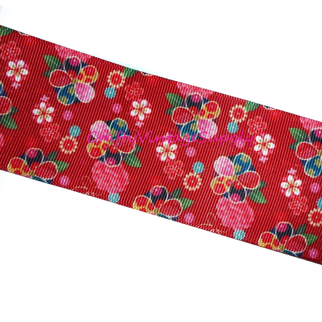 Red Pink Japanese Daisy Sakura Flowers Grosgrain Ribbon 2" Wide 4 Yards ...