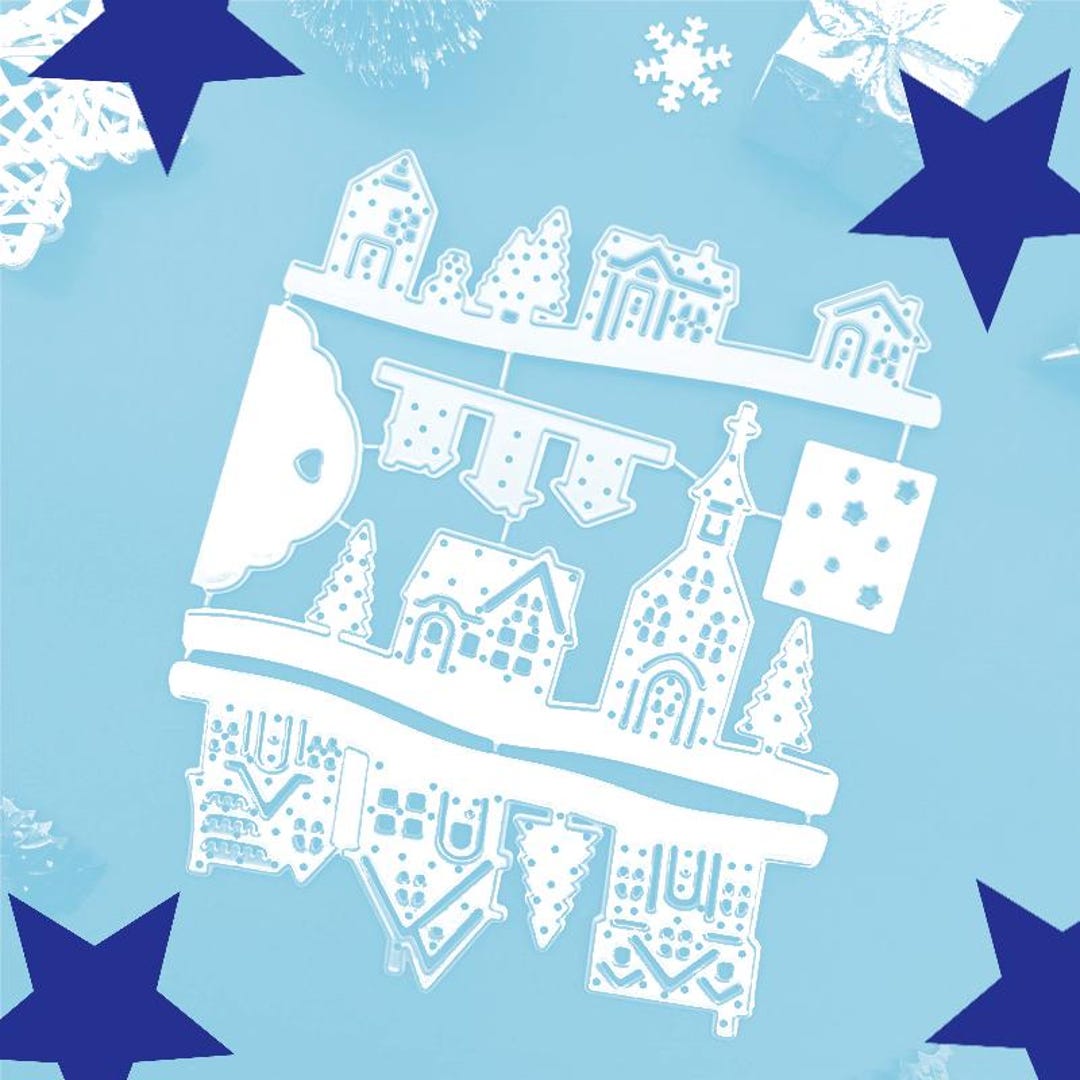 Church Houses Street Scene Evergreen Trees Cutting Dies Die Cut Metal ...