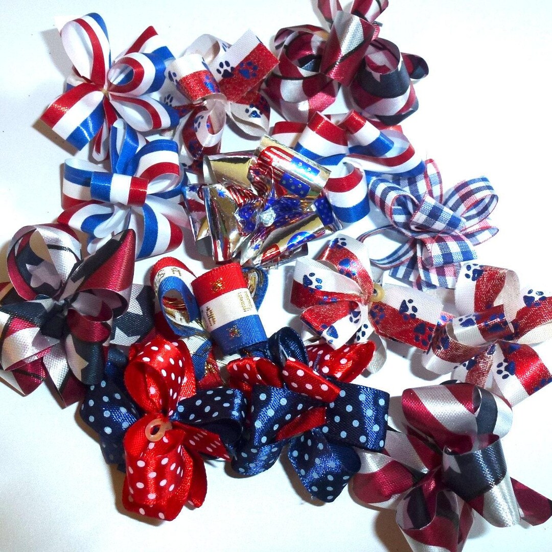 Puppy Bows ~ Party Puffs 4th of July Usa Patriotic Fancy Dog Grooming ...