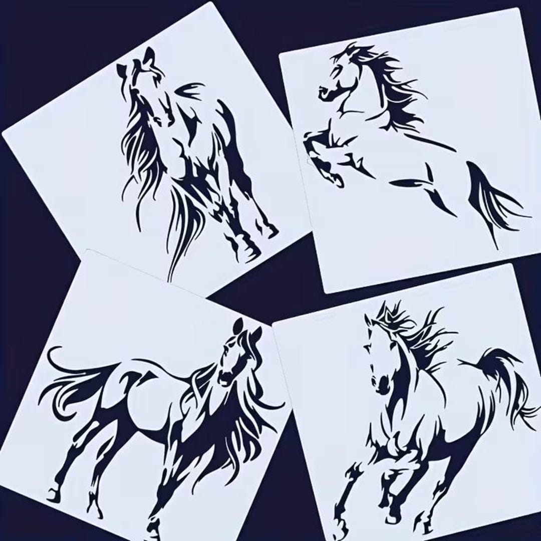 Waving Running Mane Mustang Rodeo Horse 4pcs Stencils 4"x4" Diy ...