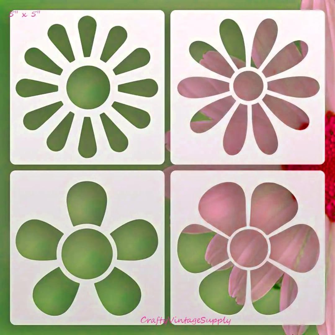 Boho Hippie 70's Daisy Flowers Set of 4 Stencil for Tile and Crafts 5 X ...