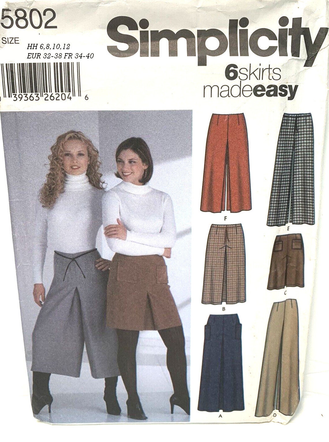 Simplicity Pattern 5802 FREE SHIP! Size Hh 6,8,10,12 Skirt Culottes ...
