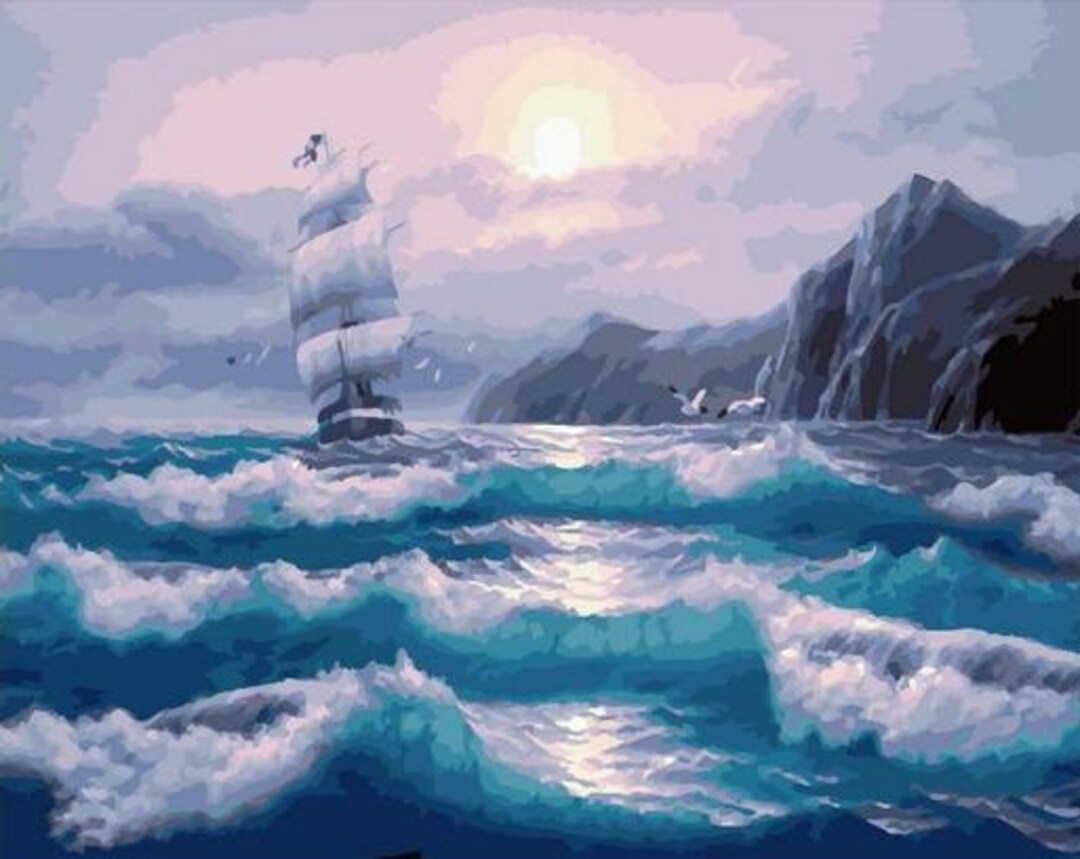 Wavy Ocean Sea Ship Paint by Numbers Canvas Painting Kit & Paint ...