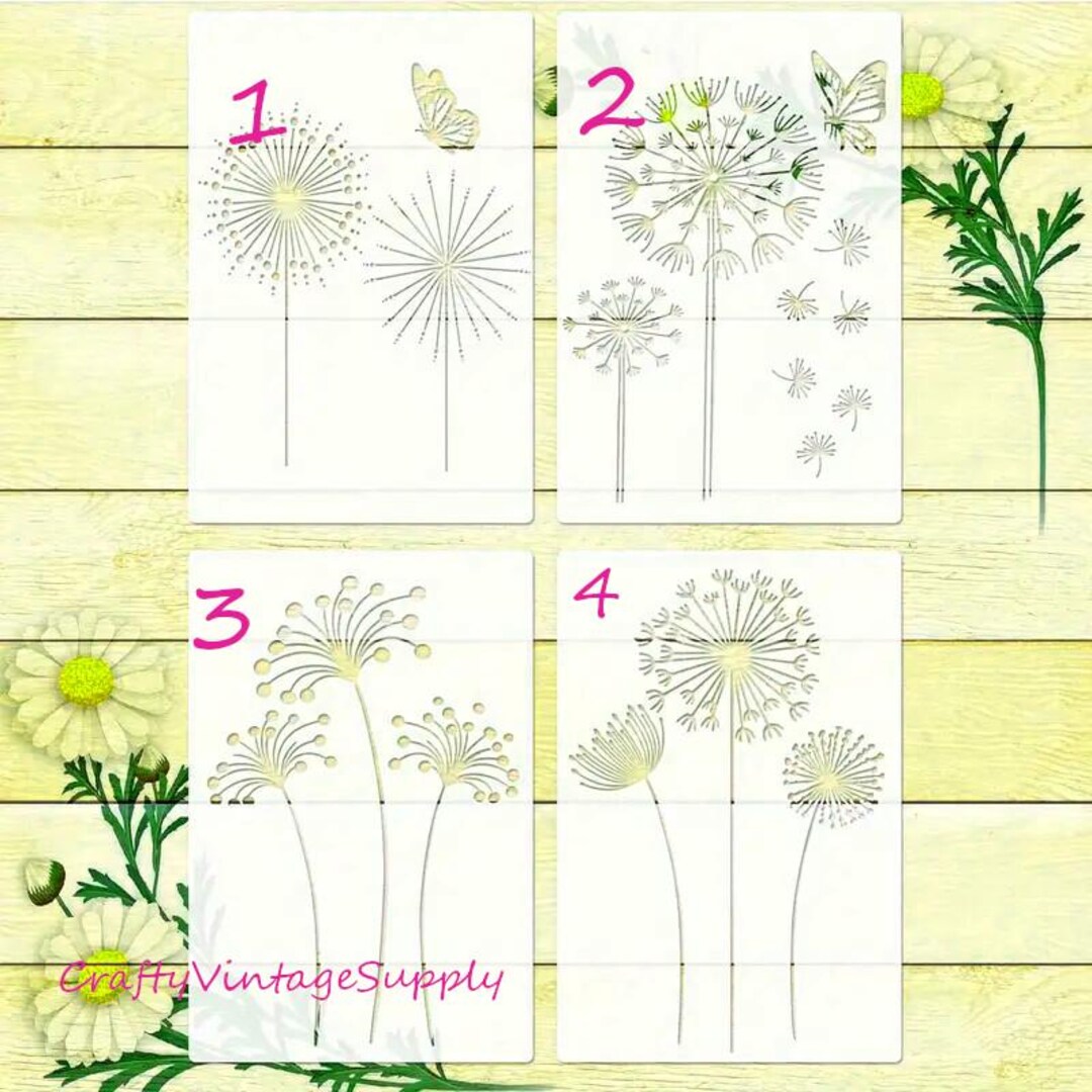 Large Dandelion Leaves Flowers Stencil for Tile and Crafts 14" X 11 ...