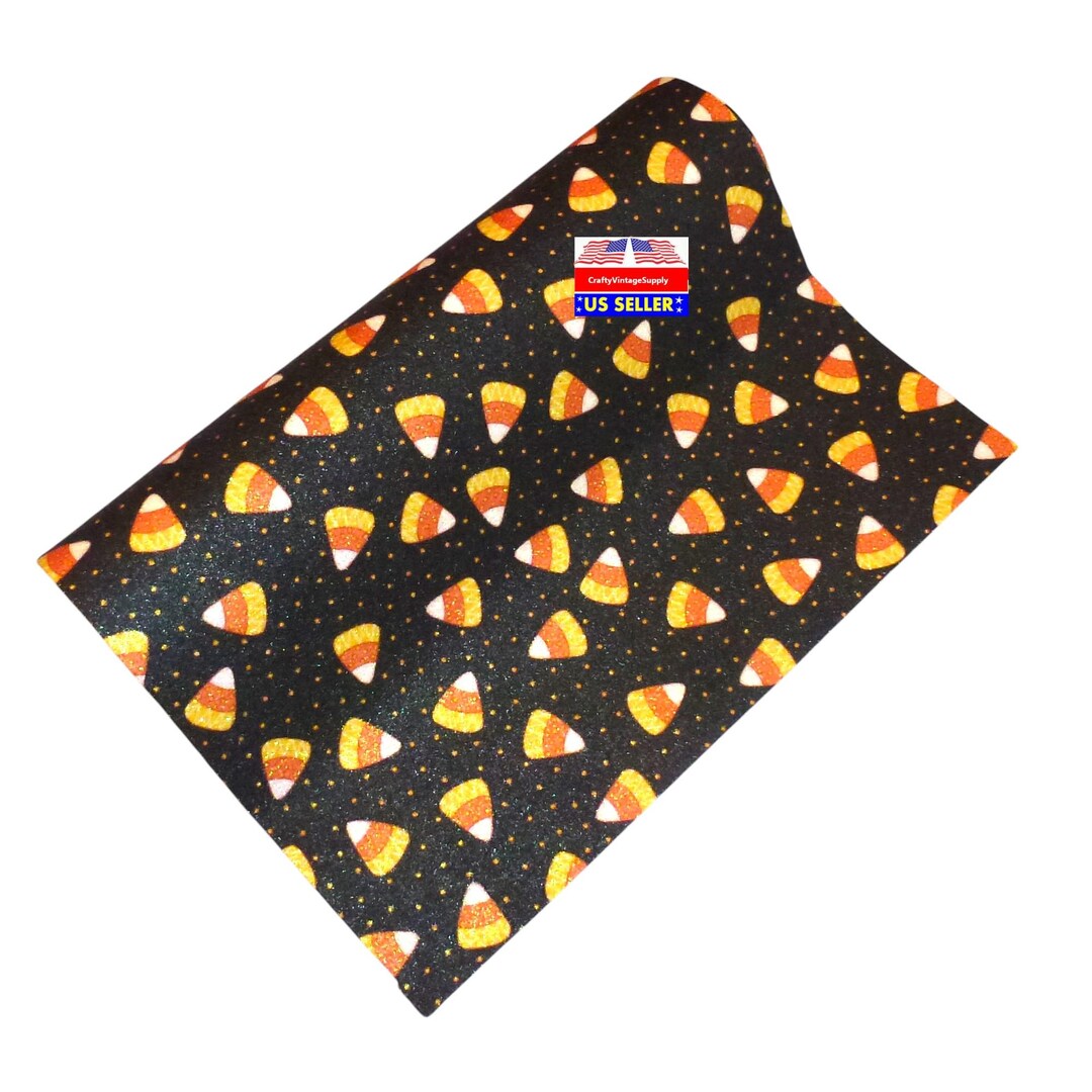 Halloween Glitter Candy Corn Faux Leather Fabric Sheet for Crafting ...
