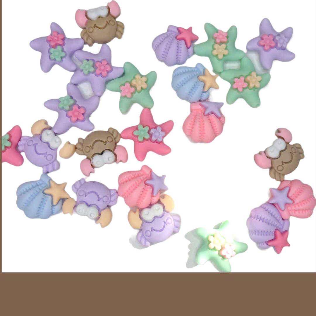 10 Thumbtacks Sea Life Crab Shell Starfish Push Pins Assorted Colors ...