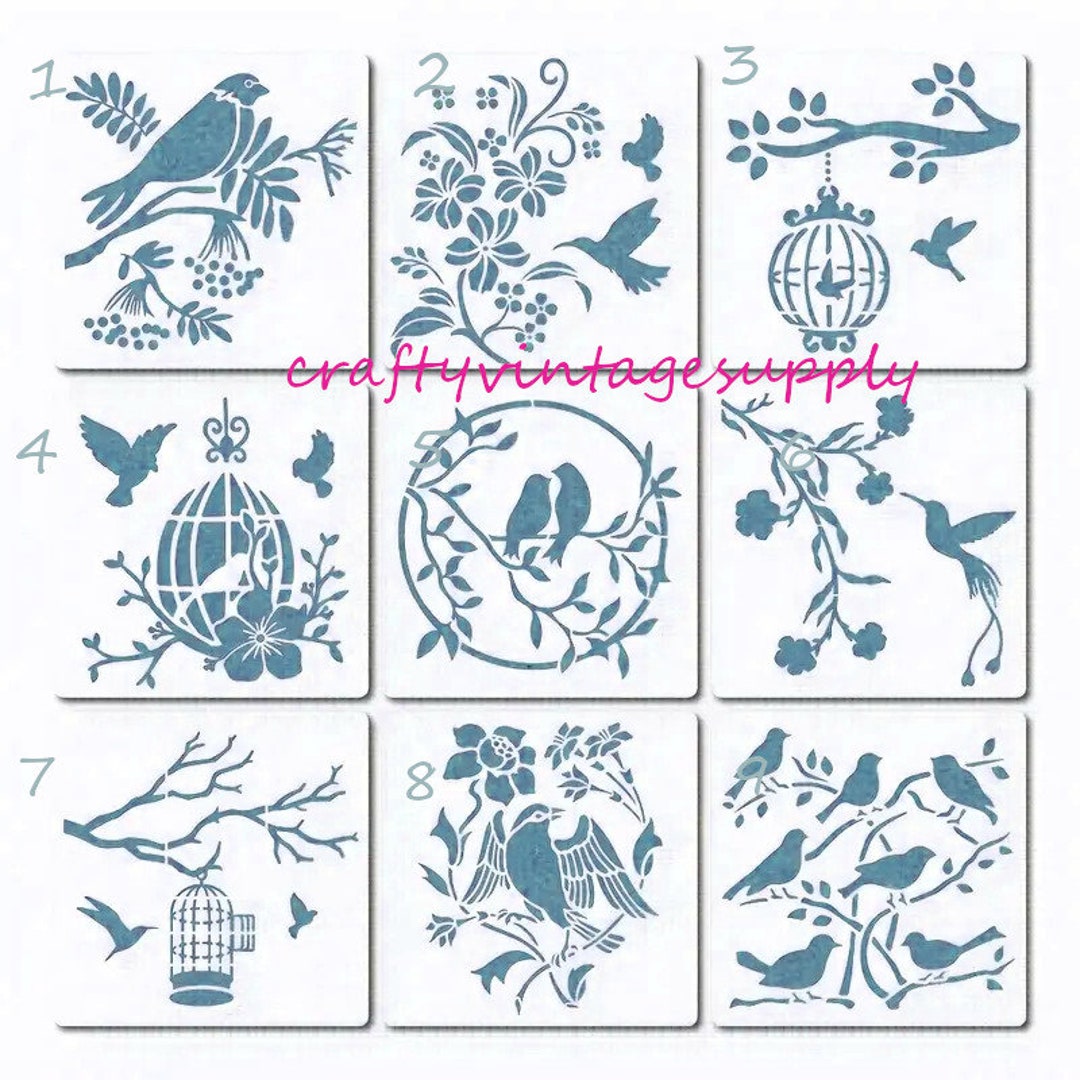 Birds Cage Finch Canary Robin Flowers Stencil for Tile and Crafts 6"x6 ...