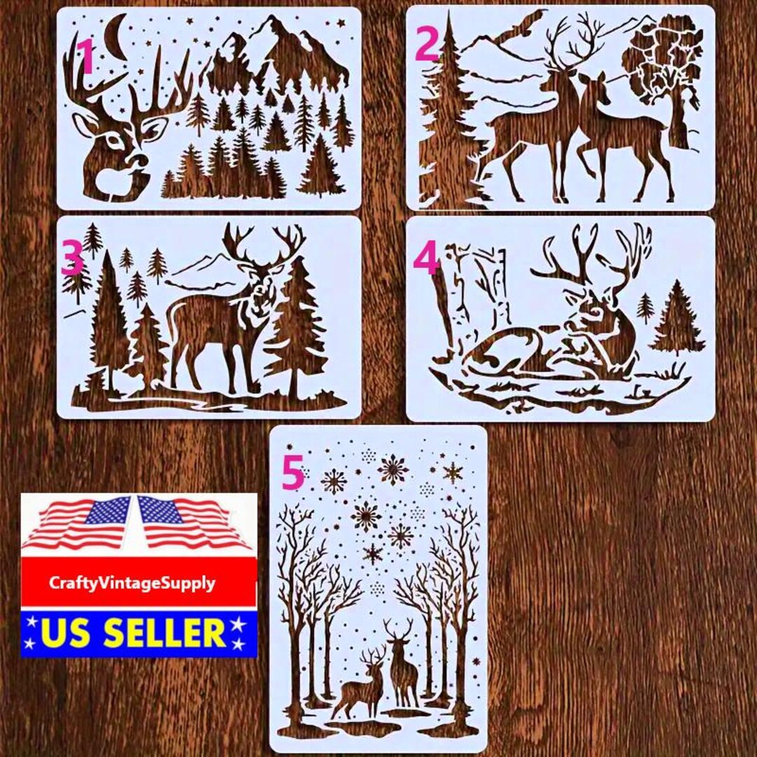 5 Styles Doe Tree Branches Forest Deer Nature Stencil for Tile and ...