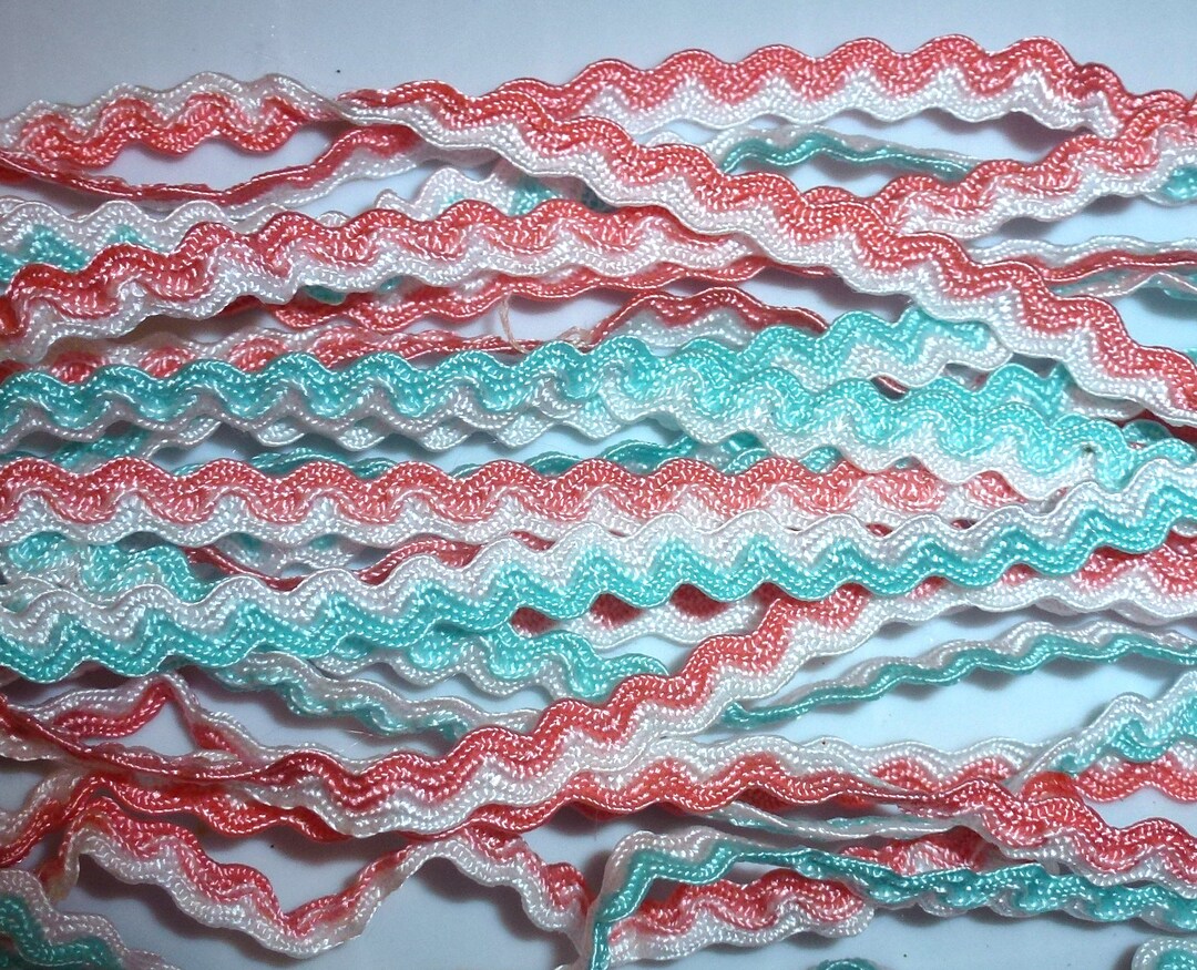 Coral and Sea Blue Ric Rac Strips 12 X 22 Wavy Rick Rack xa76 - Etsy