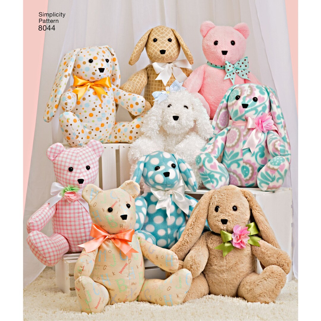 Simplicity Pattern 8044 FREE SHIP! Plush Teddy Bear, Rabbit Dog Toys Os ...