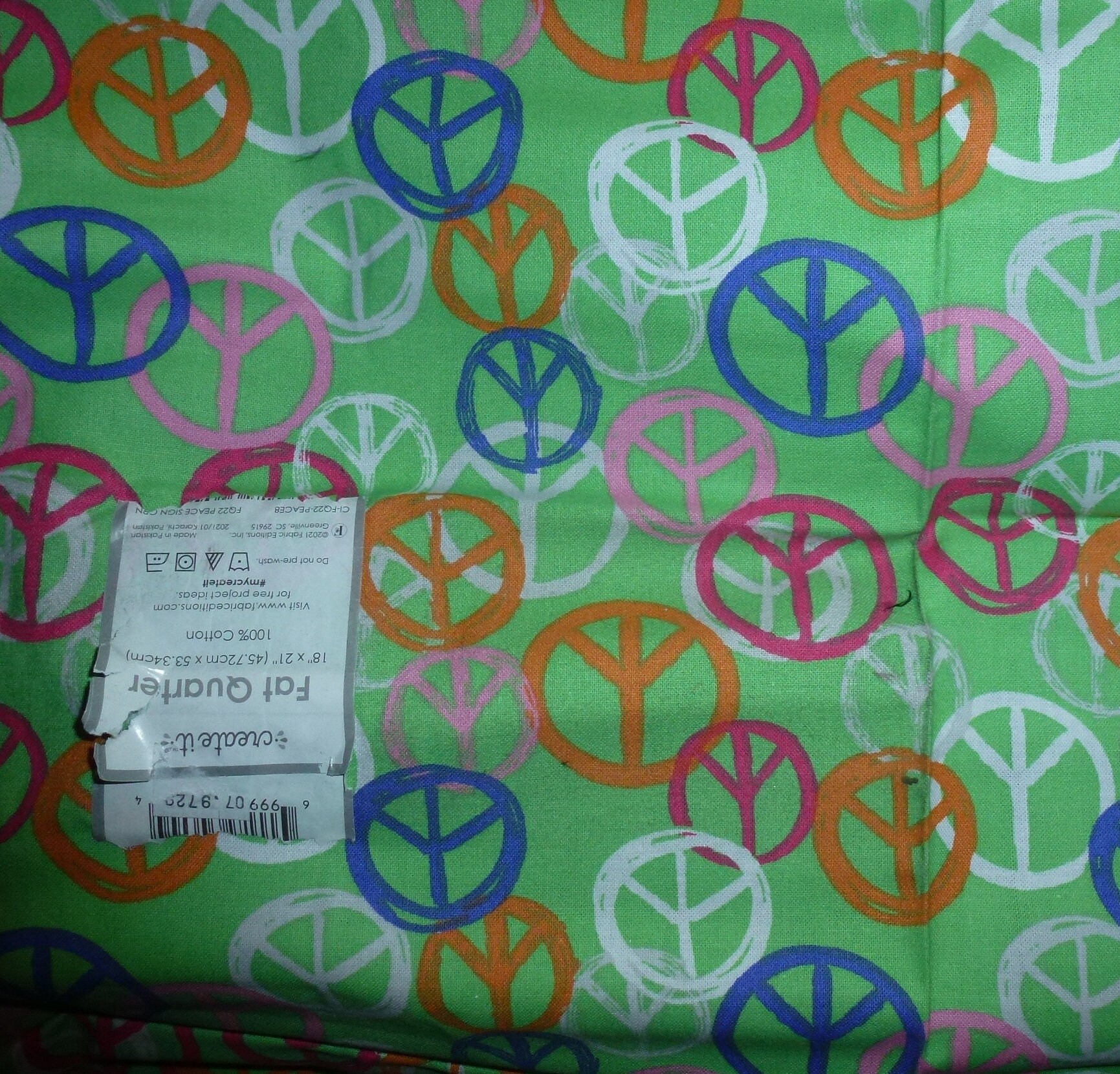 Fabric Create It Green Peace Signs Fat Quarter T3 - Etsy