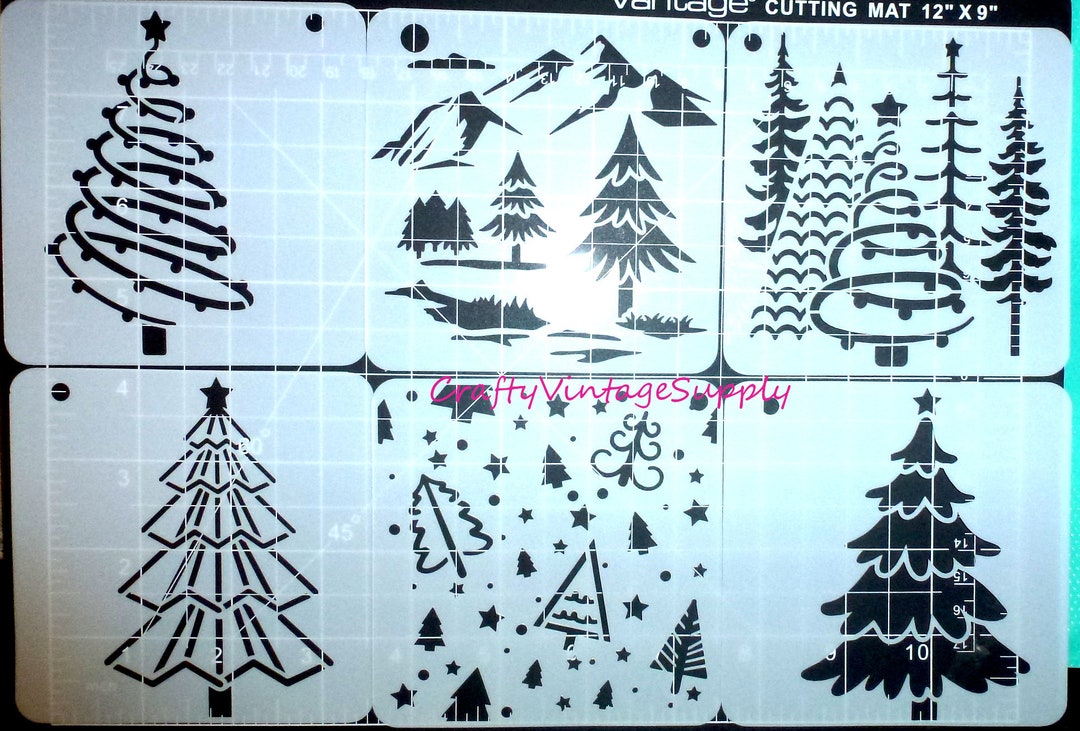 6 Different Christmas Trees Stencil for Tile and Crafts 4" X 4" (Q162 ...