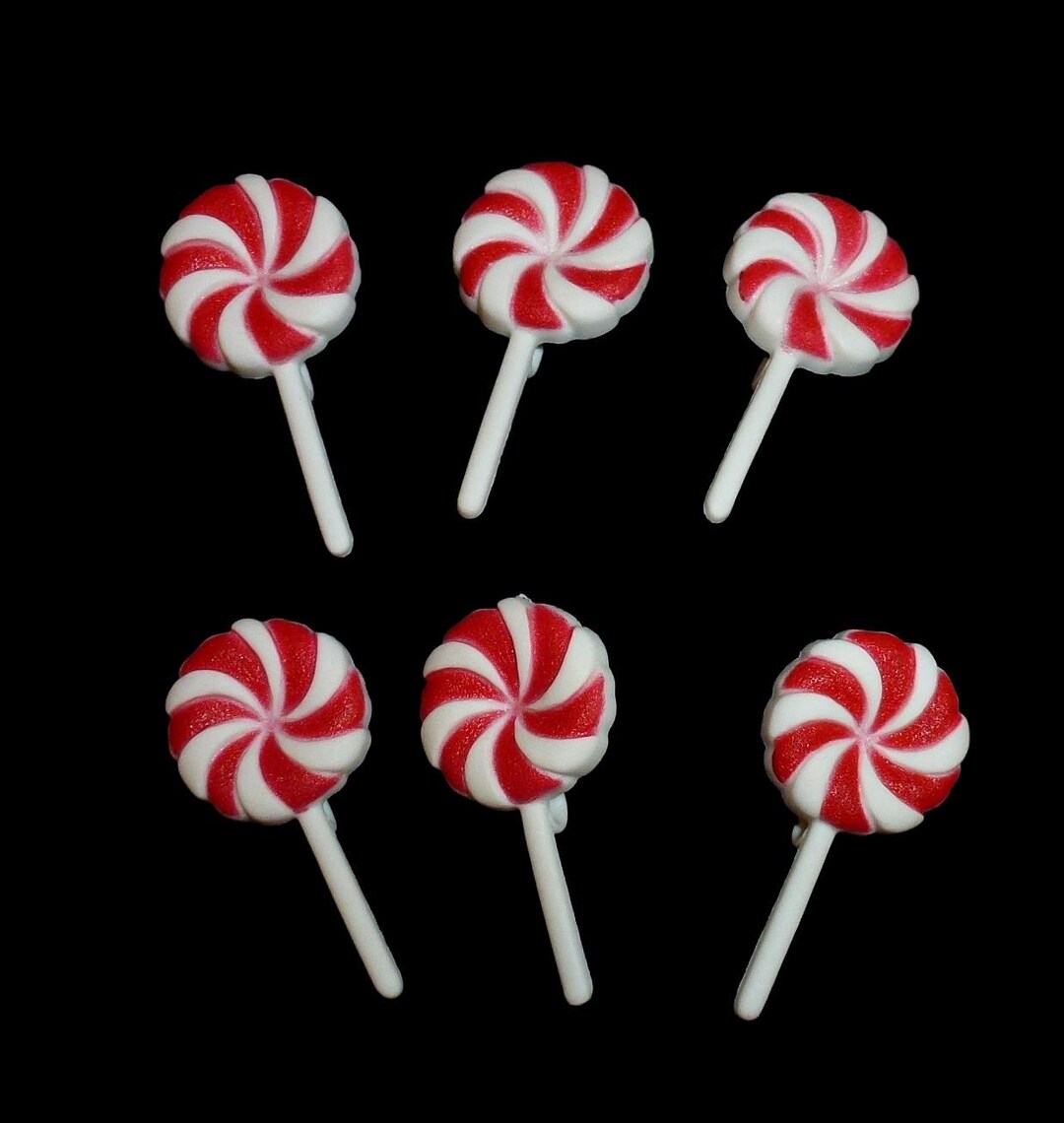 Candy Lollipop Buttons 1 1/4" Peppermint Christmas Red/white Cane ...